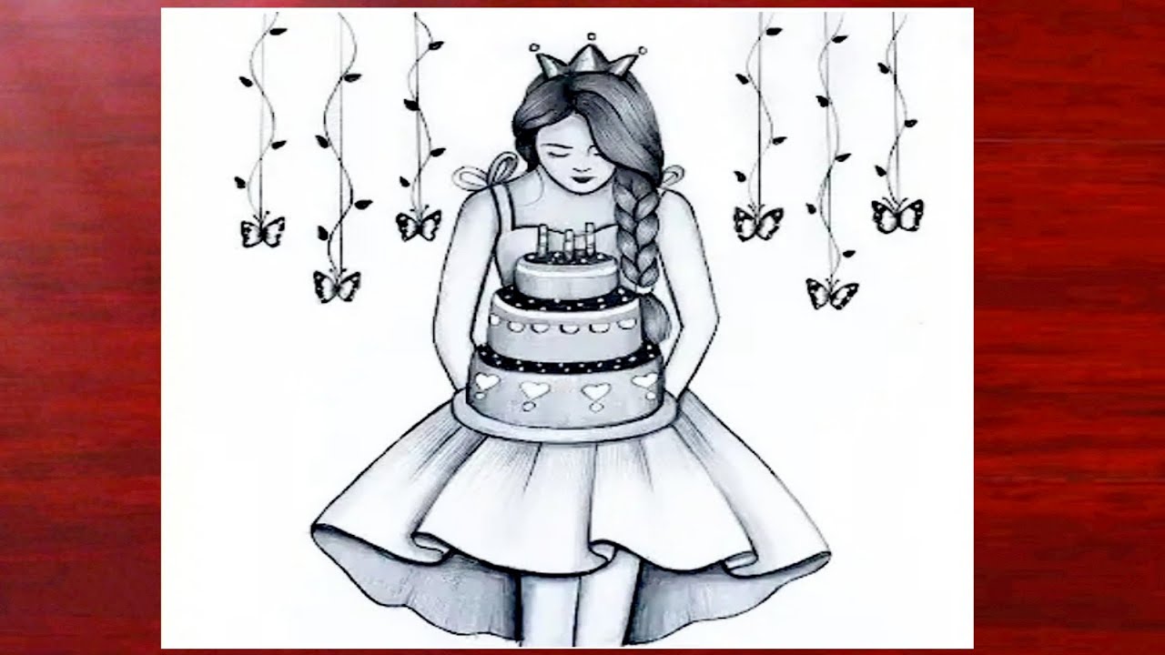 How to draw a Girl celebrate birthday || Pencil sketch for beginner ...