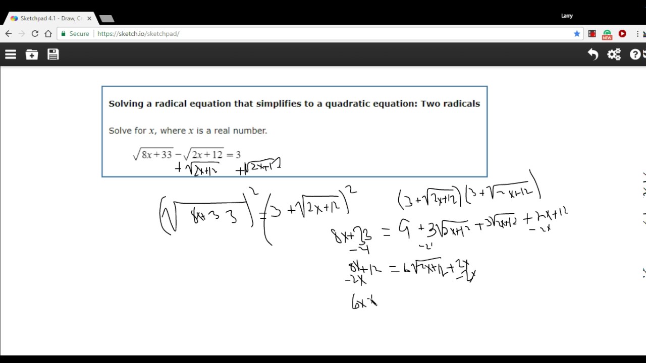 Solving a radical equation that simplifies to a quadratic - two ...