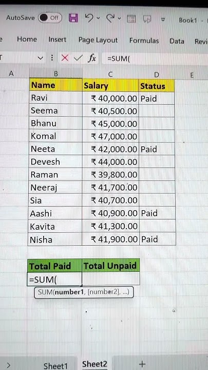 Find Total Paid/Unpaid Salary Of Employees In Excel😍 | Excel For Beginners Tutorial🔥 #tips # ...