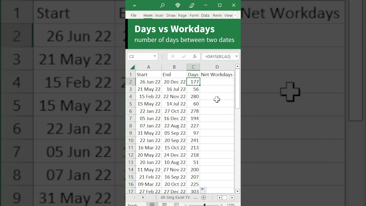 Number Of Days Vs Workdays Between Two Dates In Excel YouTube Number Of Days Vs Workdays Between Two Dates In Excel YouTube