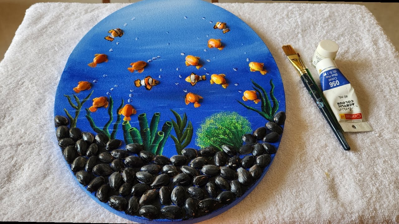 Aquarium painting with pista shell (part1) #pistashellart # ...
