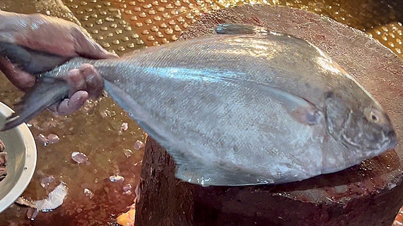 Big Black Pomfret Fish Cutting Skills Live | Fresh Fish Cutting Skills ...