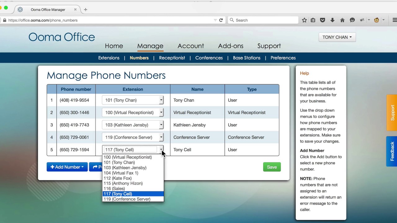How to Manage Your Ooma Office Phone Numbers - YouTube
