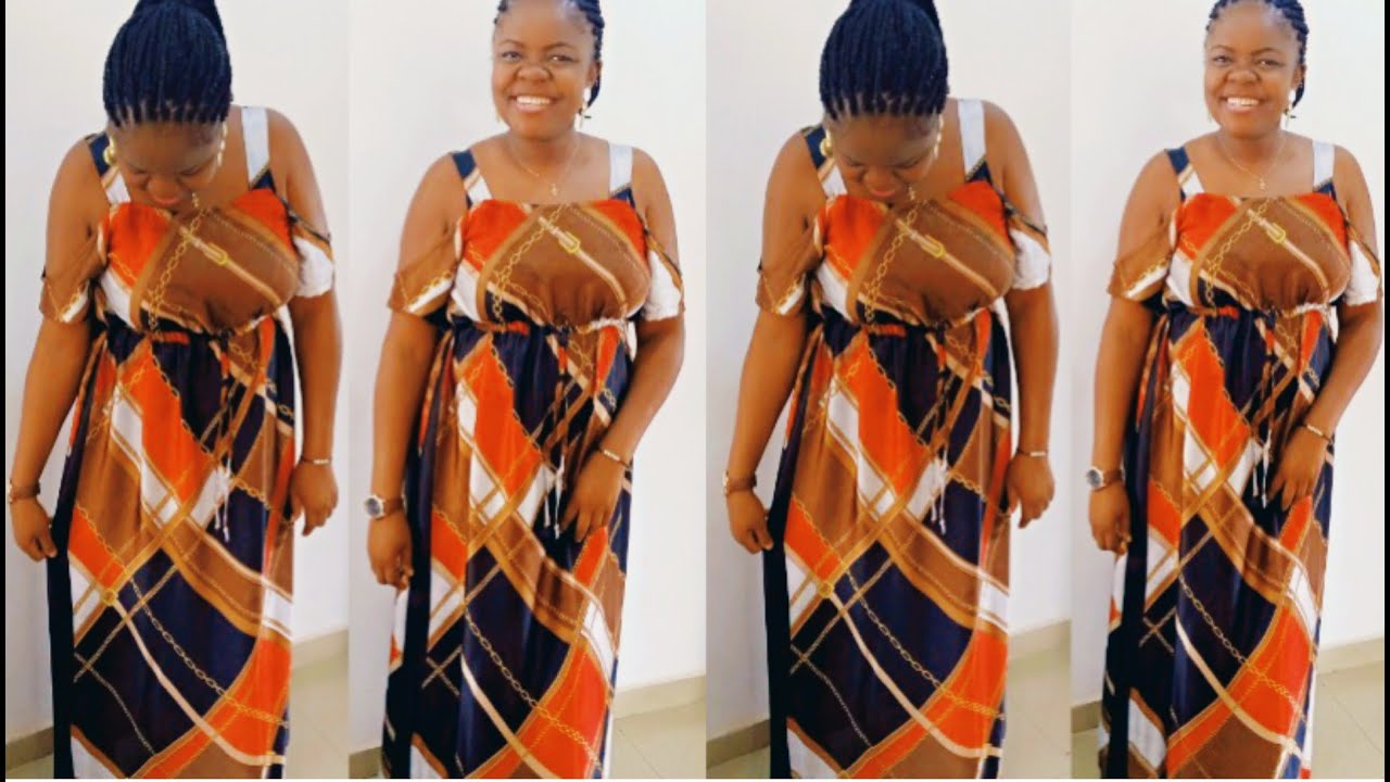 How to cut and sew a long free gown with waist rope - YouTube