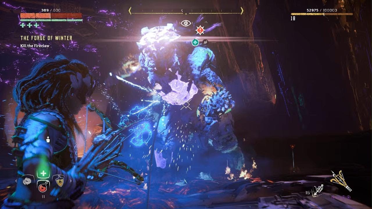 Horizon Zero Dawn - Frozen Wilds - Ultra Hard Fire Claw Take Down - YouTube