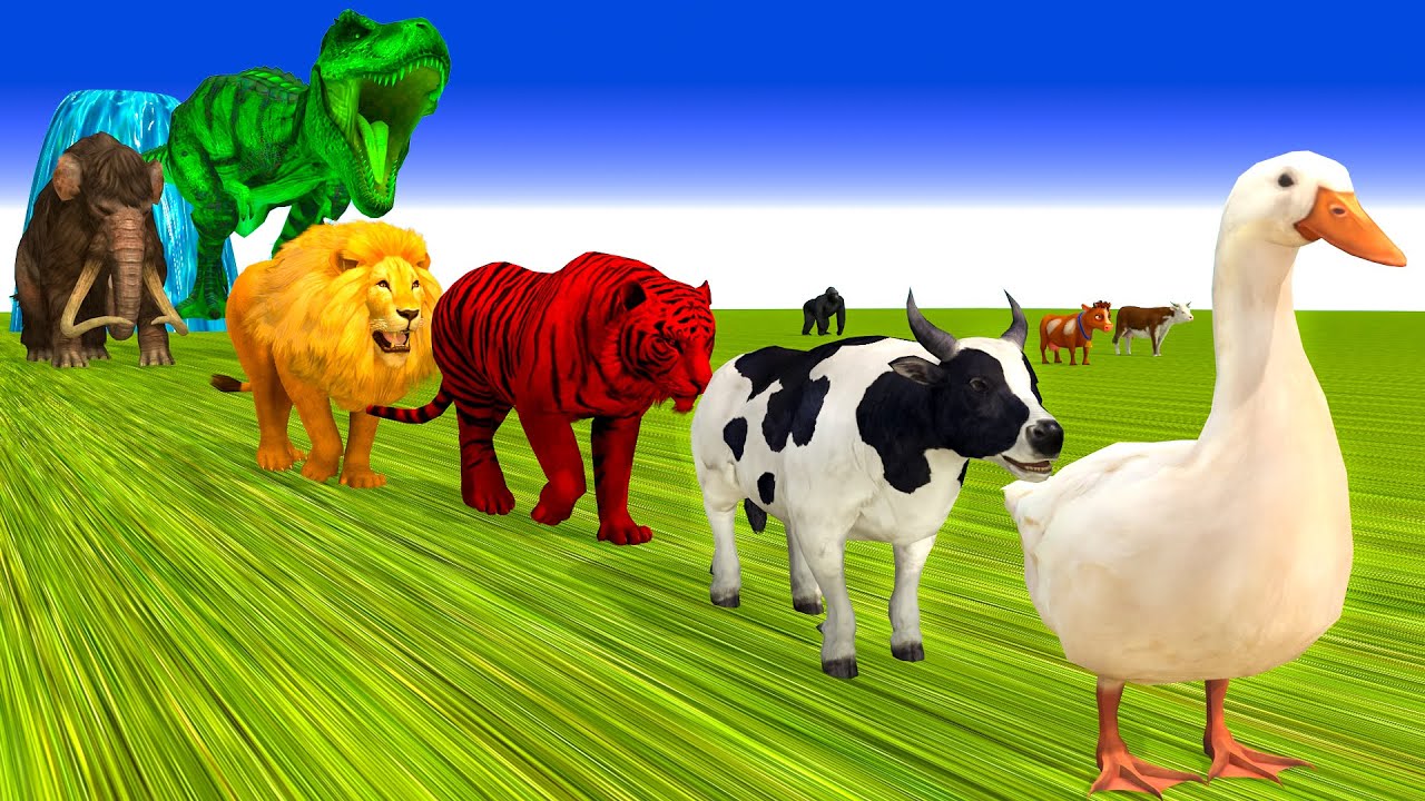 Paint & Animals Dinosaur Cow Tiger Gorilla Lion Mammoth Fountain ...