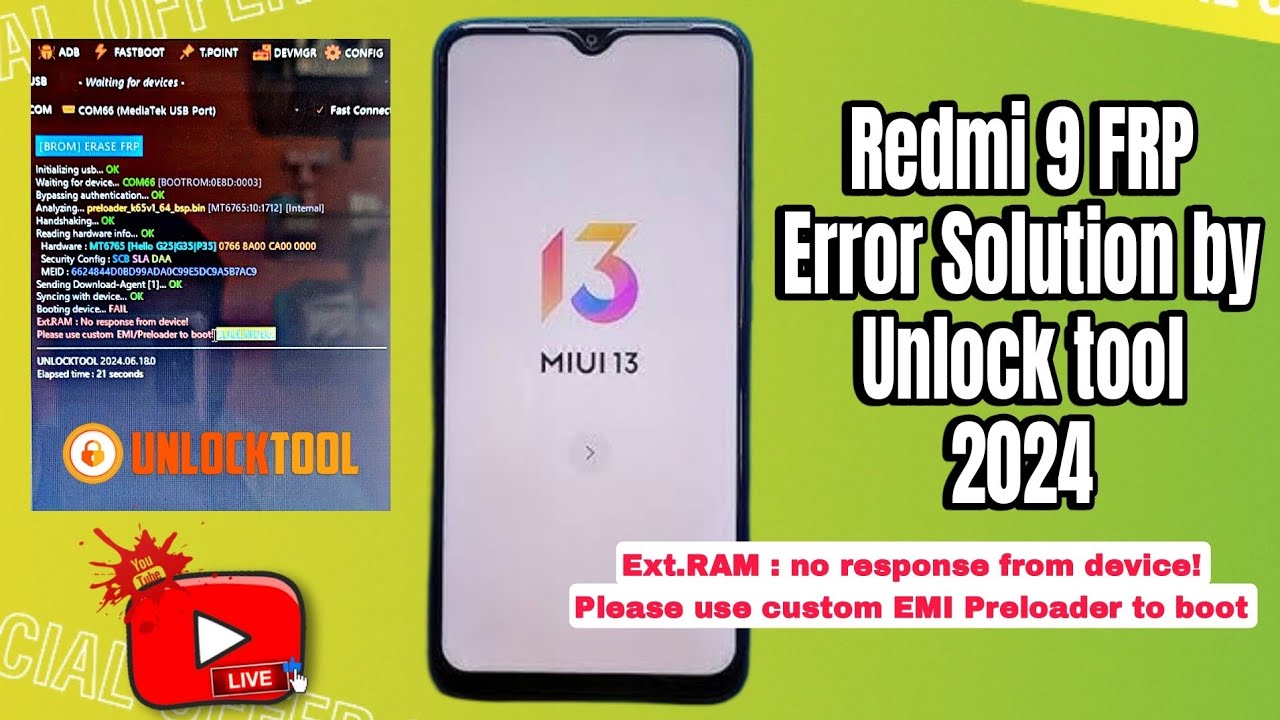 Redmi 9 FRP error Ext.RAM no response from device | MIIUI 13 frp 2024 ...