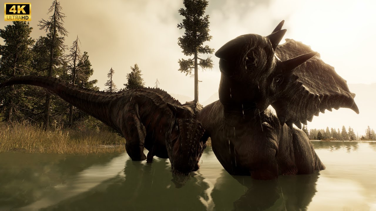 The hungry Carnotaurus family arrives to hunt on the river | Jurassic ...