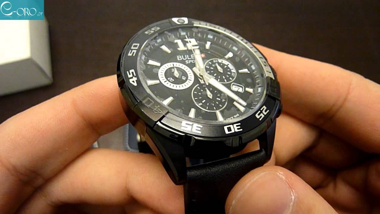 BULER Sport Black Leather Chrono Mens Watch SP01CS05 - E-oro.gr - YouTube