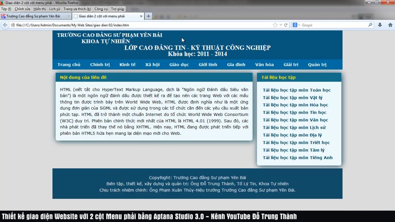 Thiết Kế Giao Diện Website 2 Cột Xây Dựng Menu Top Menu Phải Bằng Html Và Css Youtube