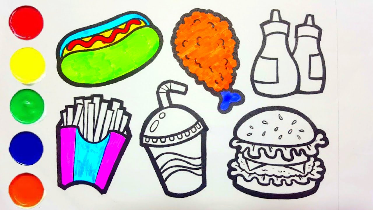 Learn Fast Food Painting and Colouring for Kids & Toddlers | How To ...