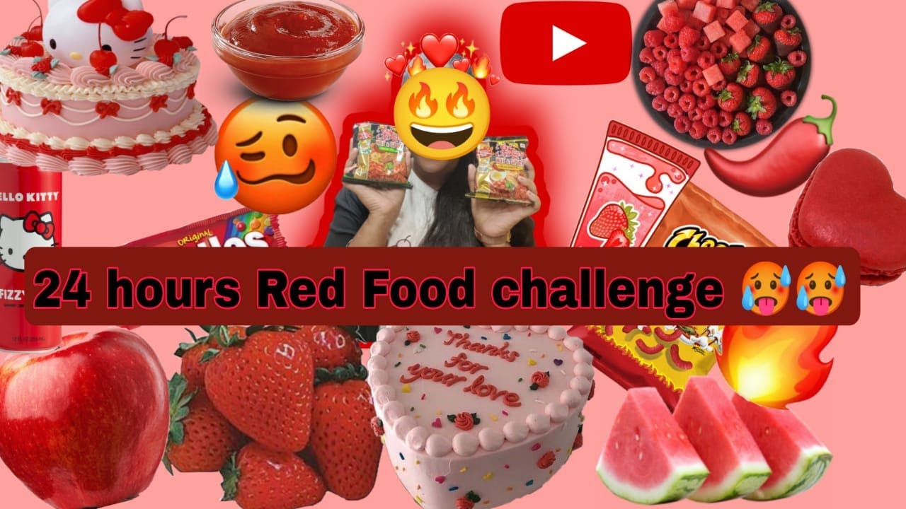 I ATE RED FOOD FOR 24 HOURS - FULL DAY OF EATING vlog - SPICY RED FOOD ...