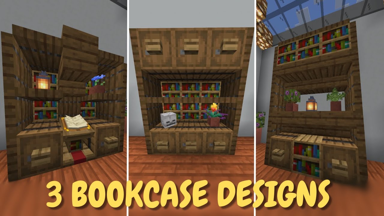 Minecraft: 3 Simple Bookcase Designs! - YouTube