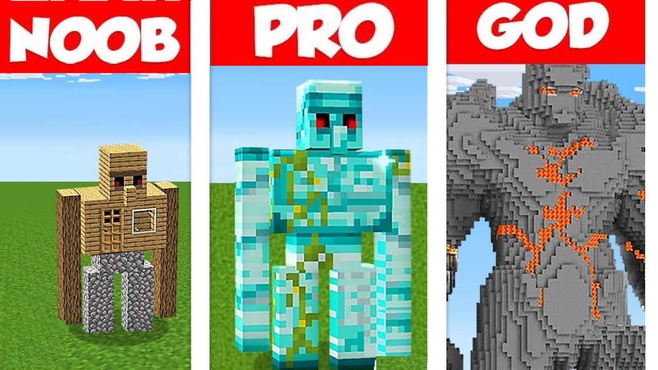 Minecraft NOOB vs PRO vs GOD: IRON GOLEM STATUE HOUSE BUILD CHALLENGE ...