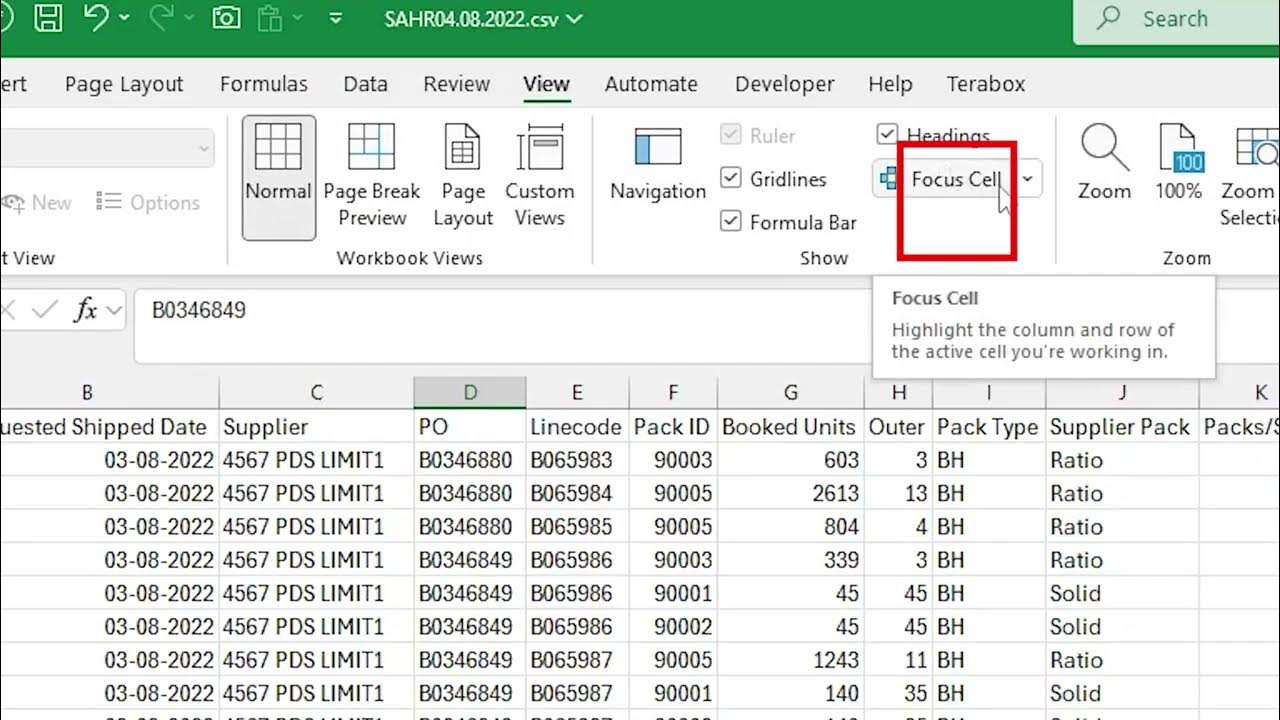 Focus Cell in Excel - YouTube