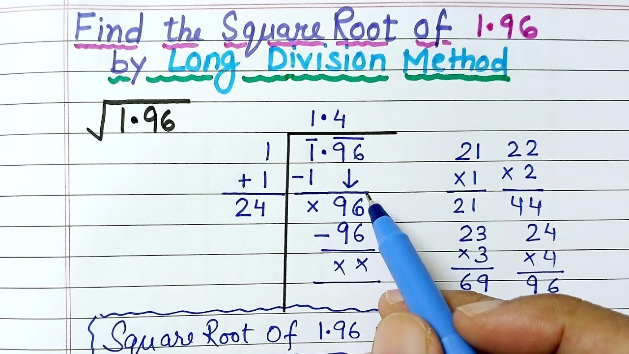 Square Root of 1.96 by Long Division Method | vargmul | decimal number ...