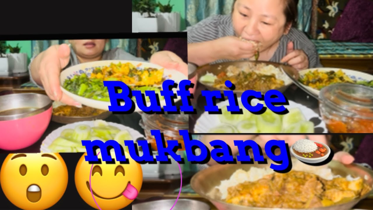 Buff rice Mukbang|| recipe|| buff curry,gundruk,rayo saag(spinach),kopi ...