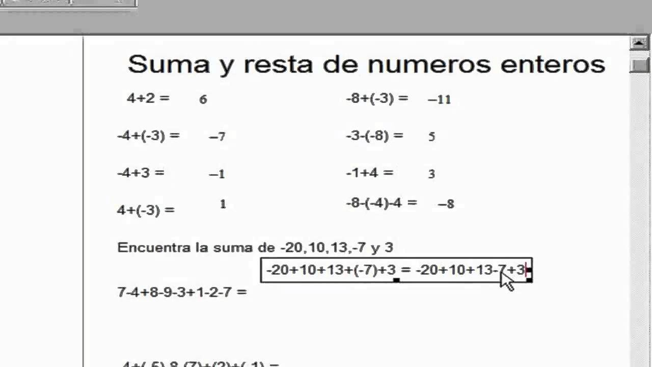 Curso de algebra # 2. Suma y resta de enteros - YouTube