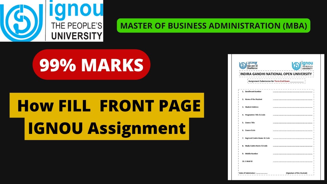 IGNOU Assignment Front Page Fill up in Hindi | How to fill IGNOU ...