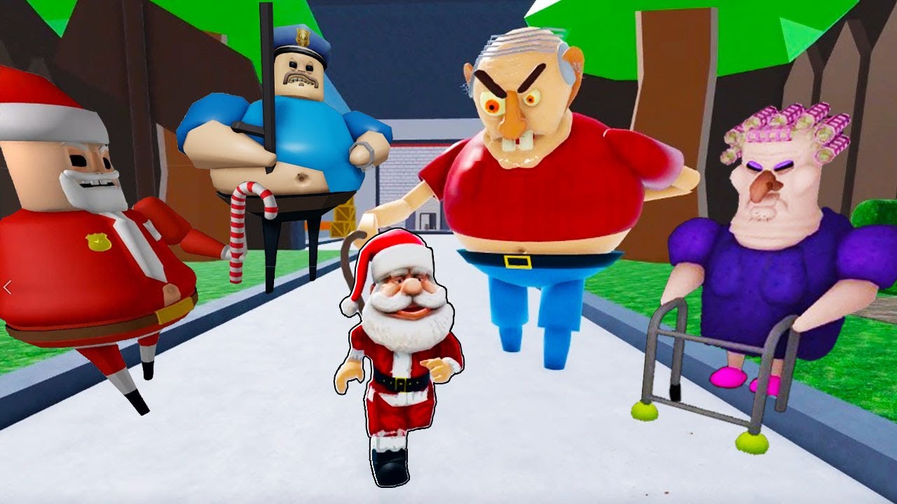 Santa Claus SPEED RUN Scary Obby from Evil Grandpa, Barry's Prison, Mr ...