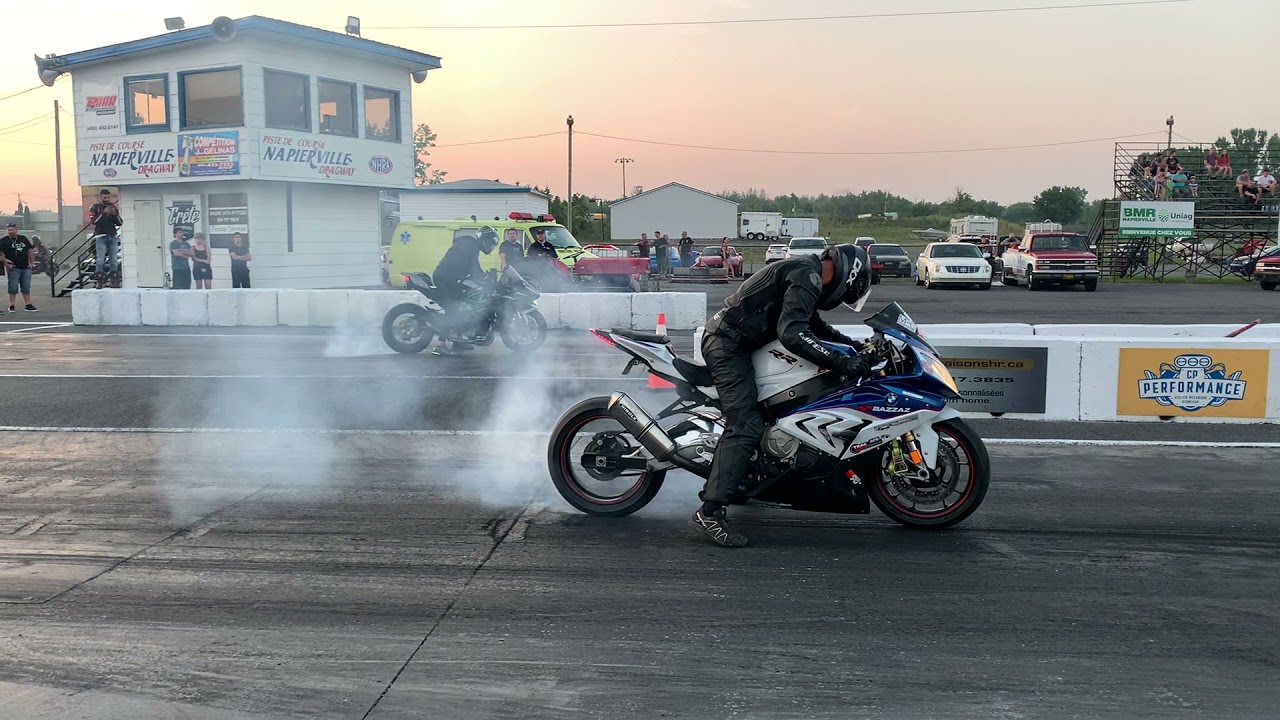 Kawasaki Ninja H2 vs BMW S1000RR extended swing arm 1/4 Mile Drag Race ...