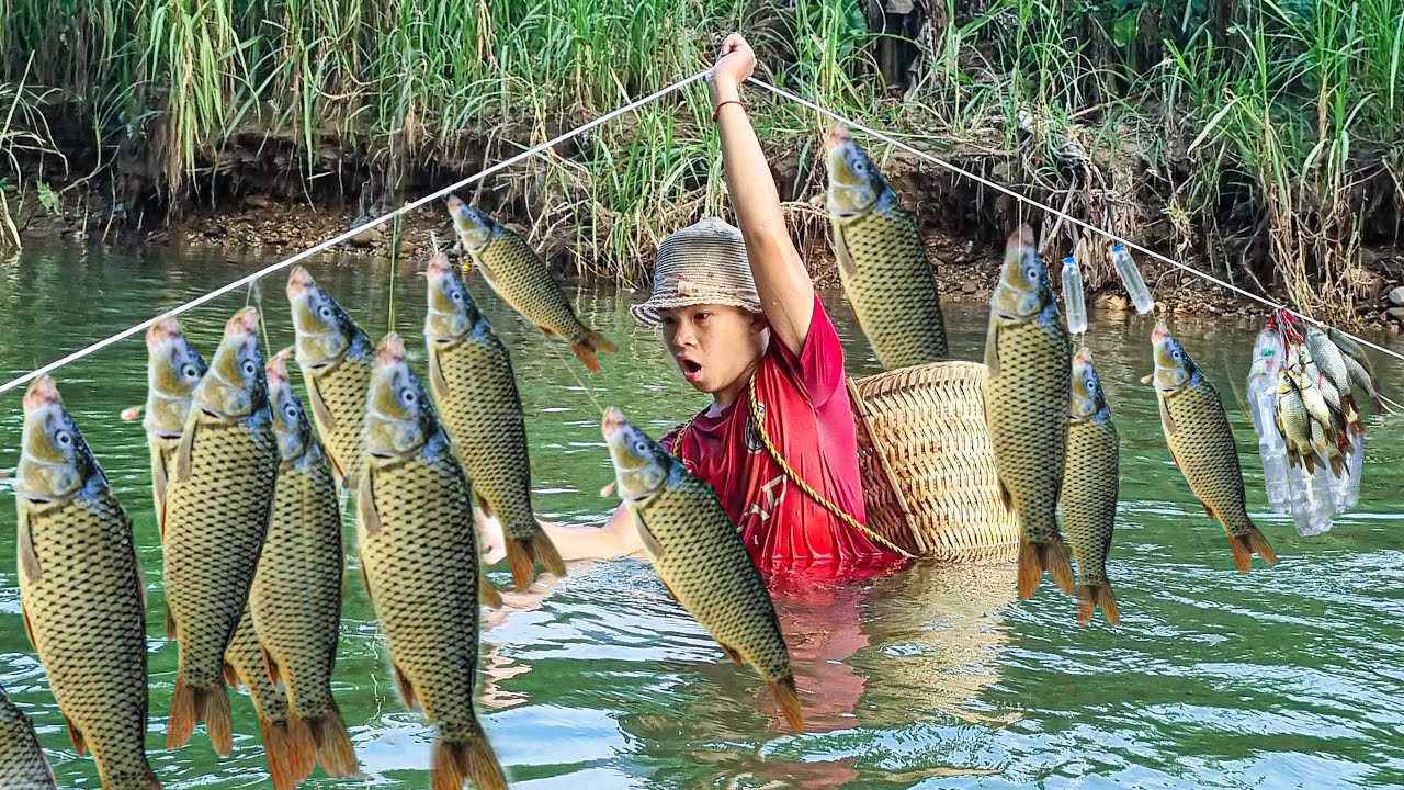 "DIY Fishing Gear: Poor Orphan Boy Reels in Huge Fish Using Multi-Hook ...