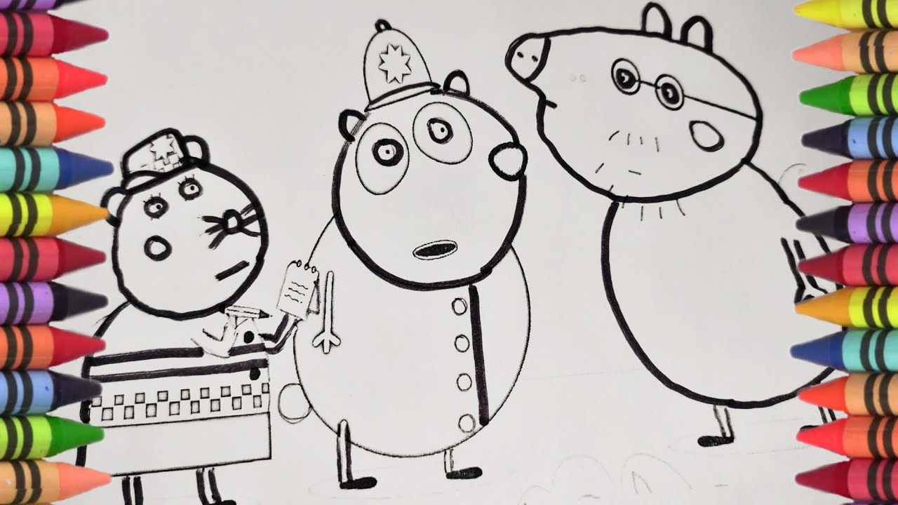 Daddy pig with police officer panda drawing, peppa pig drawing, Peppa ...