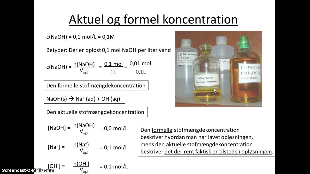 Aktuel og formel stofmængdekoncentration - YouTube