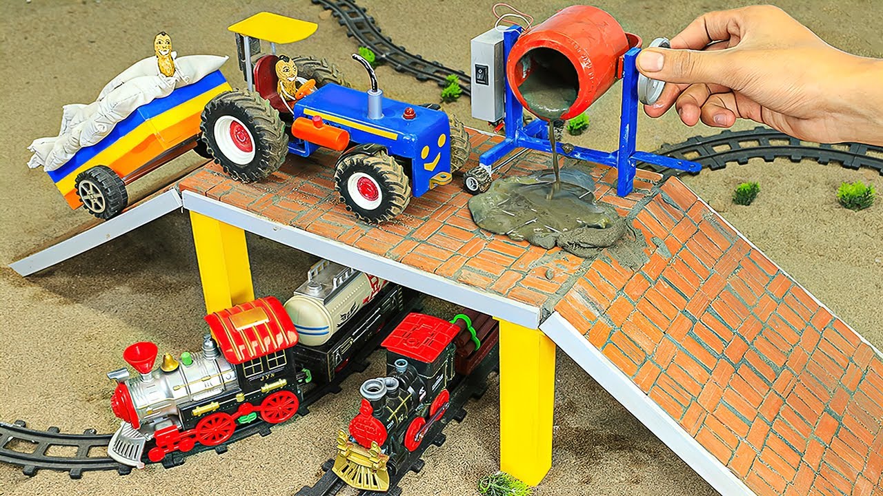 diy tractor making mini Concrete bridge | diy tractor build a Train ...