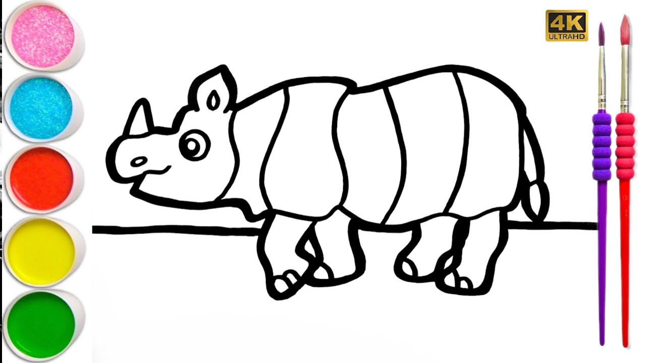 How to draw Cute Rhinoceros for Kids | Easy step by step Rhino drawing ...