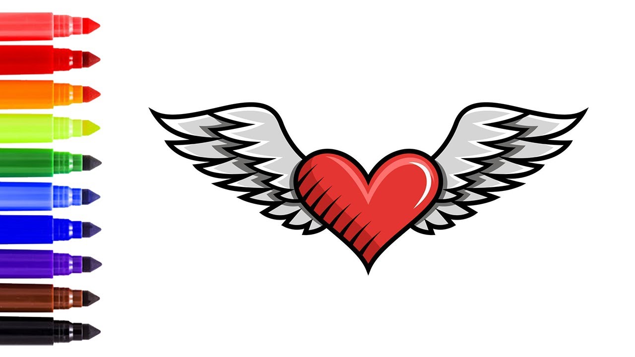 How to draw cute heart with wings for beginners - YouTube
