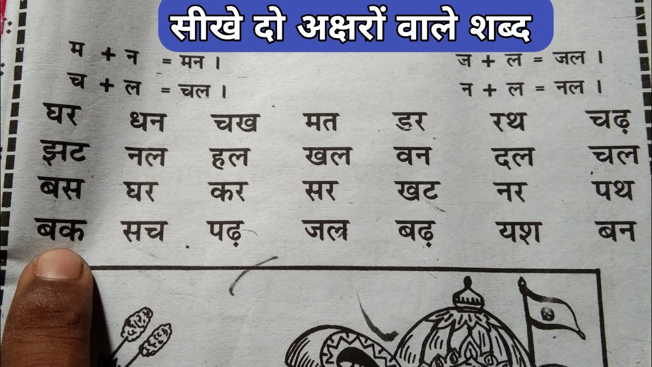 दो अक्षरों वाले शब्द l Do akshar ke bina matra wale shabd l Learn Hindi ...