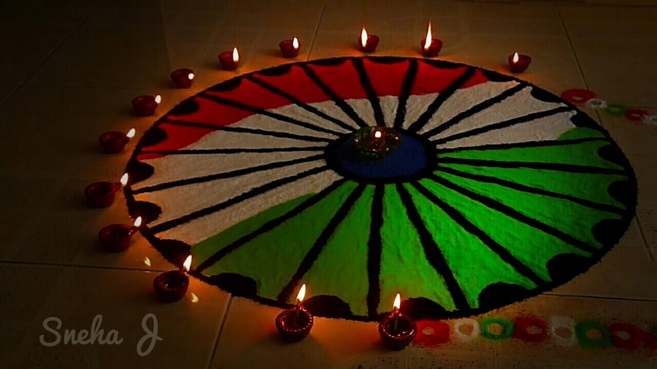 Republic day | Independence Day Rangoli | 15th August Special | Charkha ...