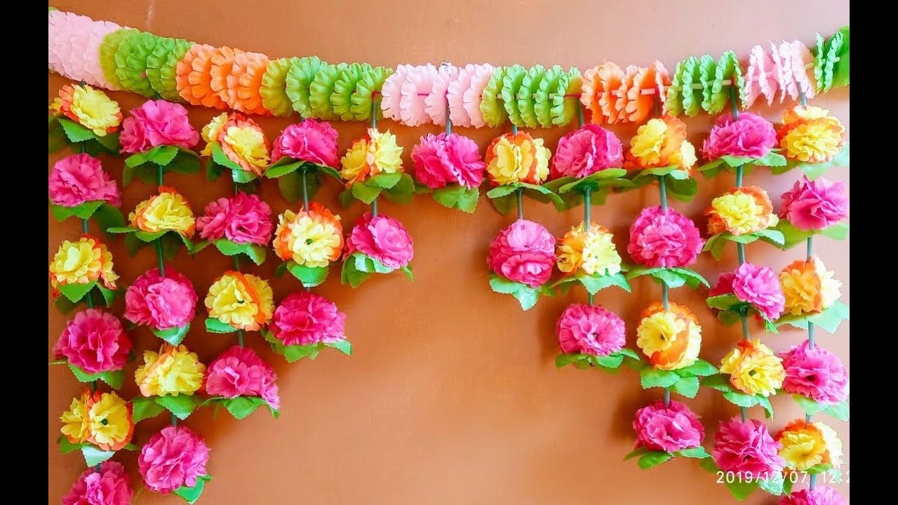 DIY rose jhalar Door Toran/rose jhalar design/बिना क्रोशिया और साँचा के बनाये गुलाब तोरण डिजाइन ...