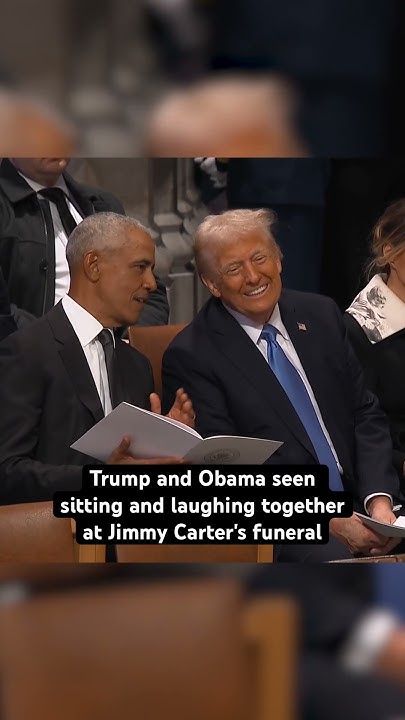 Trump and Obama seen sitting and laughing together at Jimmy Carter's ...