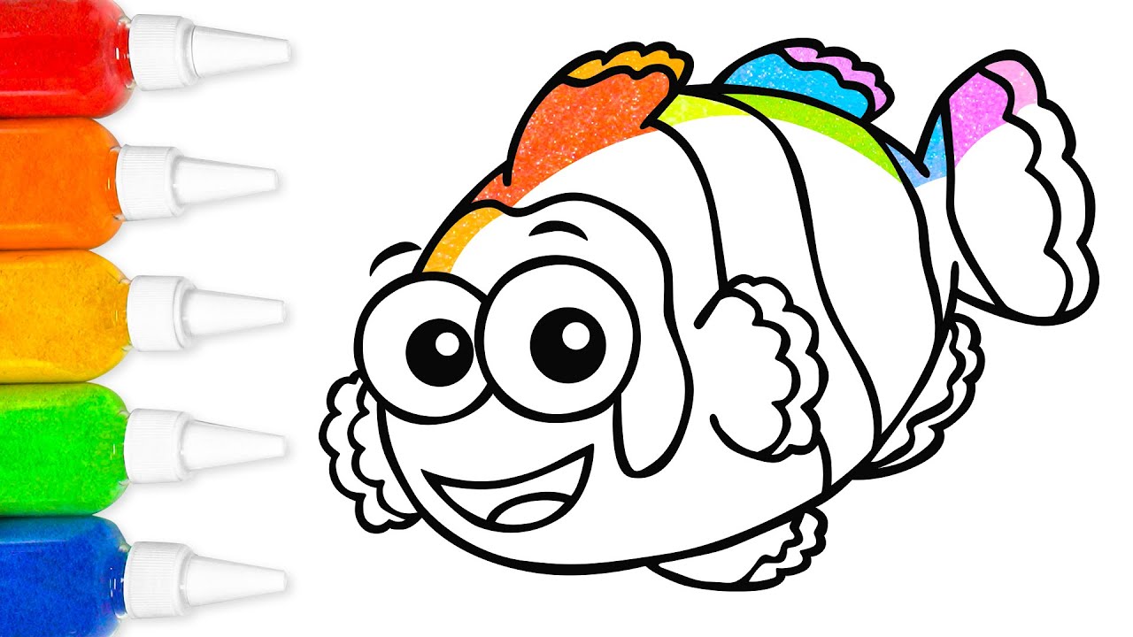 Rainbow Fish | Glitter & Sand Coloring | Learn Colors & English for ...
