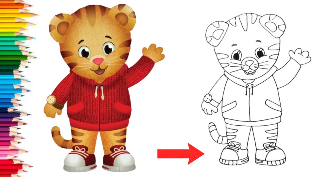 How to draw Daniel tiger.drawing and coloring Daniel tiger for kids ...