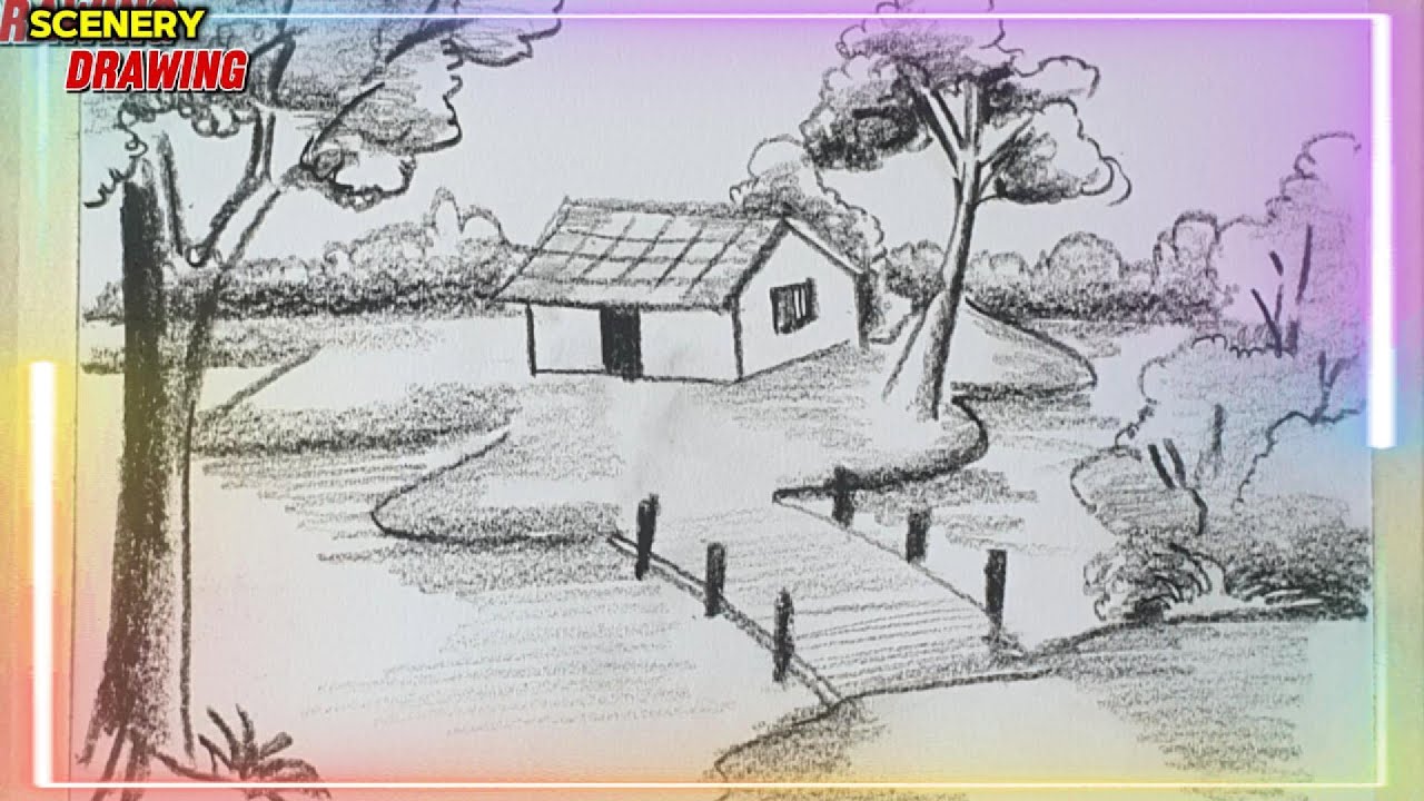 Draw a simple, beautiful landscape of the homeland for beginners ...