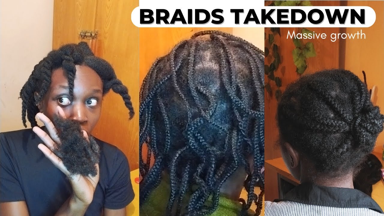 UNBRAIDING ONE MONTH OLD THREE STRAND BRAIDS ON MEDIUM LENGTH KINKY 4C ...