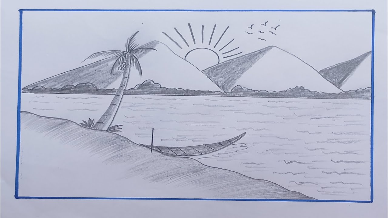 Easy scenery drawing tutorial with pencil || How to draw easy scenery ...