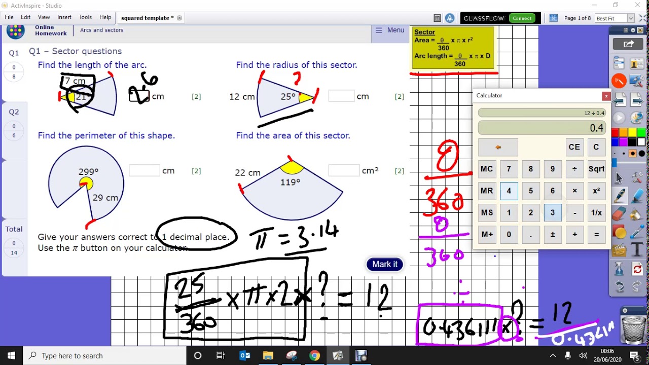 year 9 arcs and sectors homework on my maths - YouTube