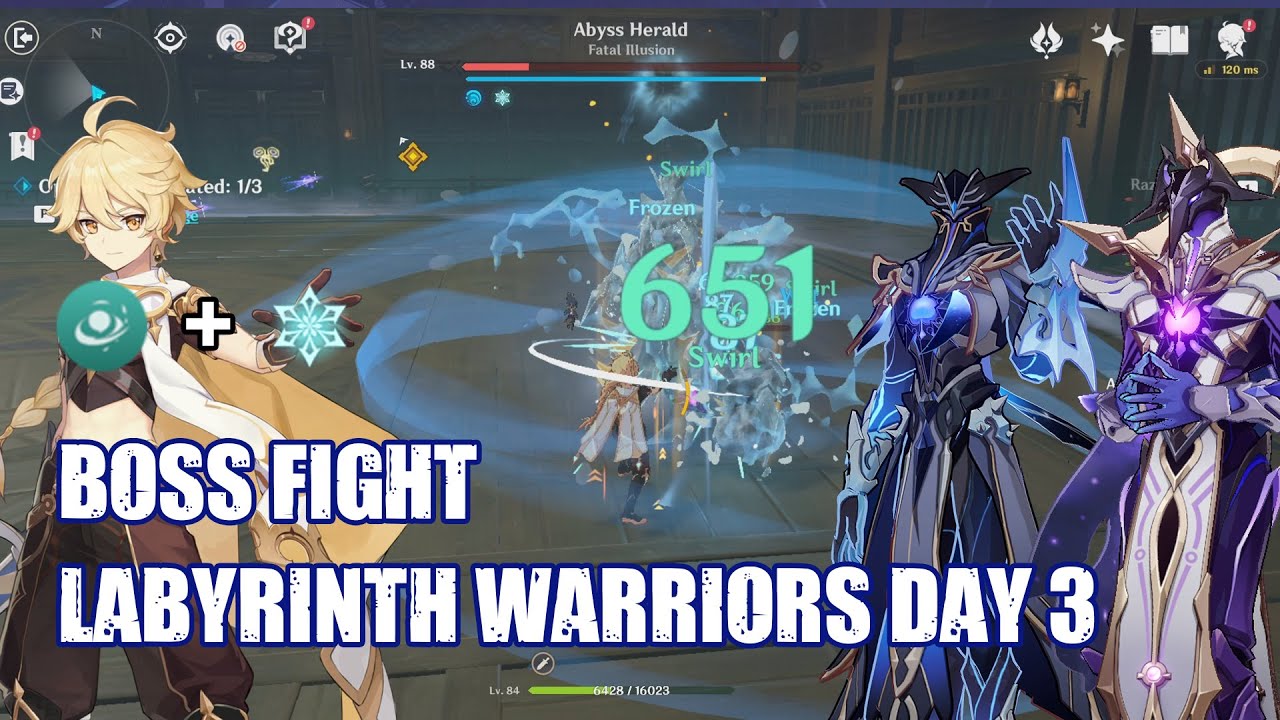 Labyrinth Warriors Day 3 - Boss Fight! Anemo MC + Cryo Vs. Abyss Herald ...