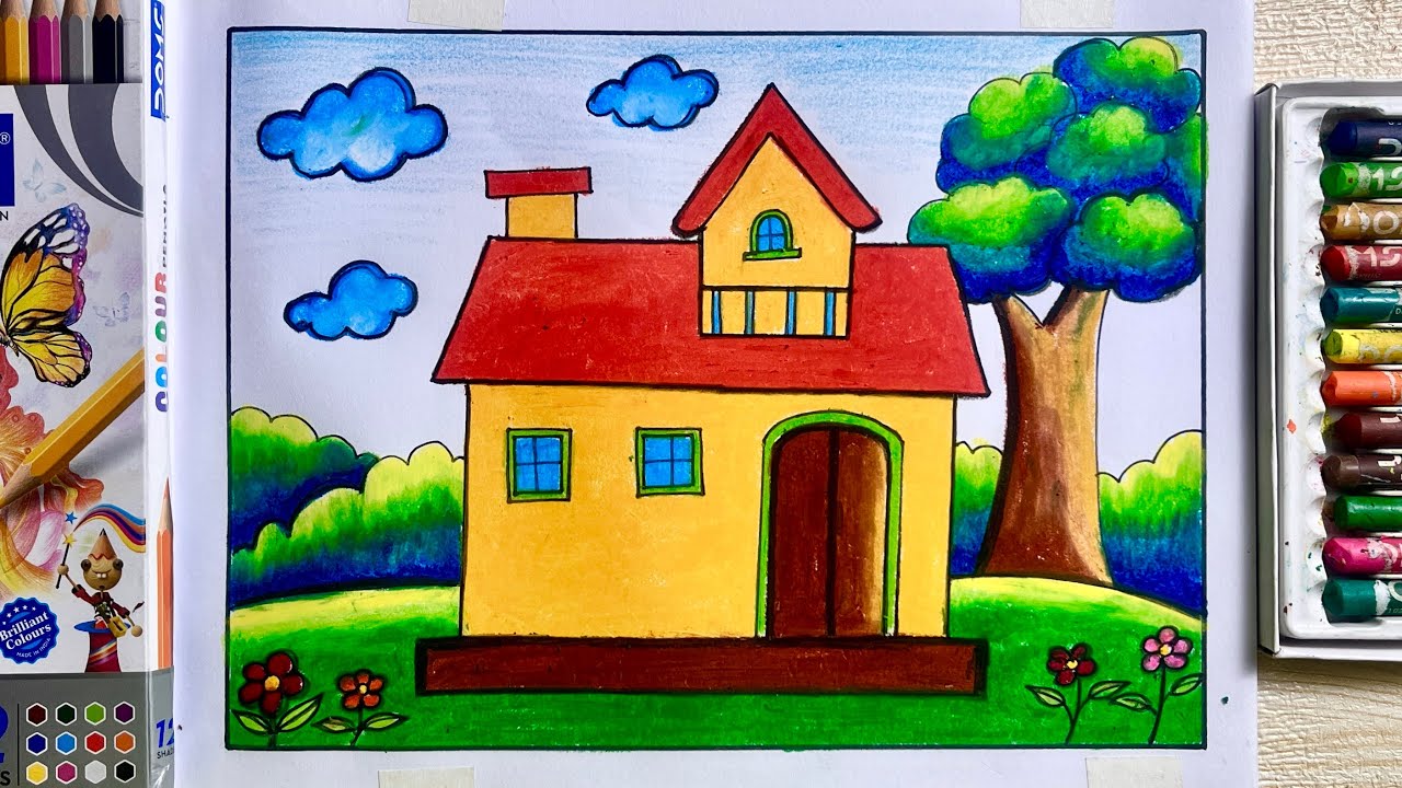 House Drawing Beautiful // How to Draw A Beautiful House Step by Step ...