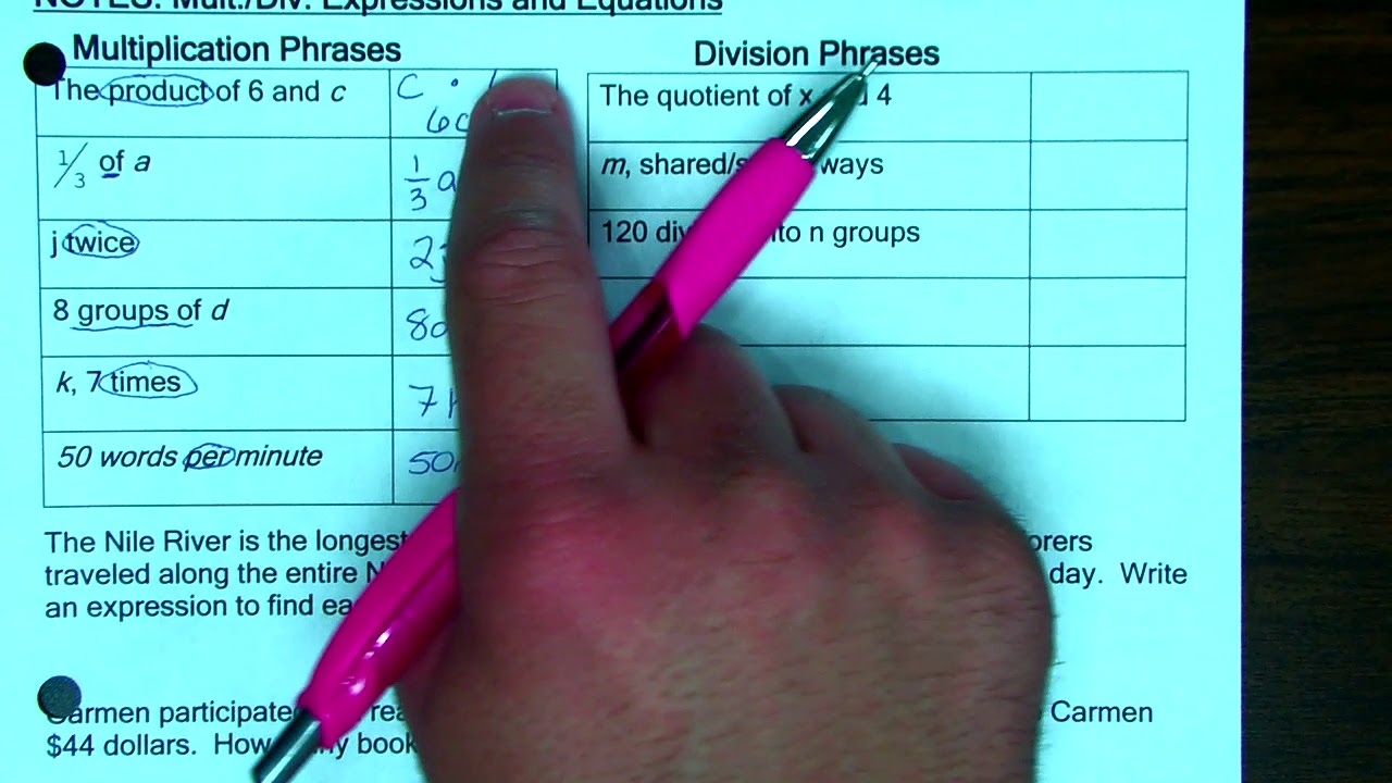 writing equations from word problem multiply and divide - YouTube