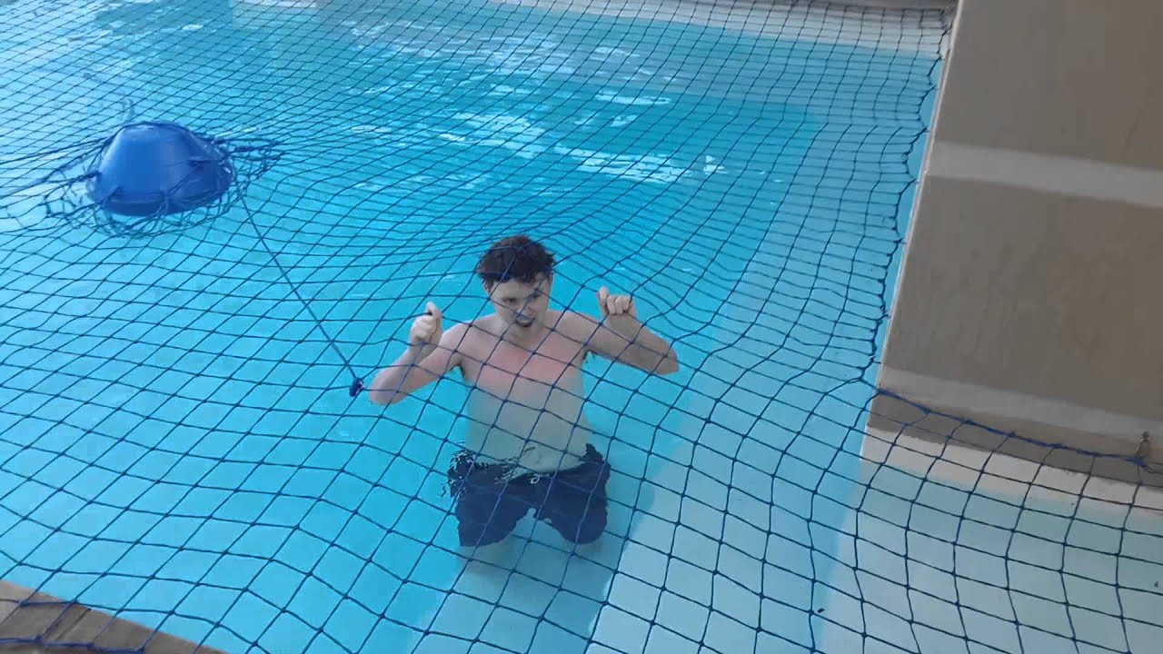Ginger stuck under pool net - YouTube