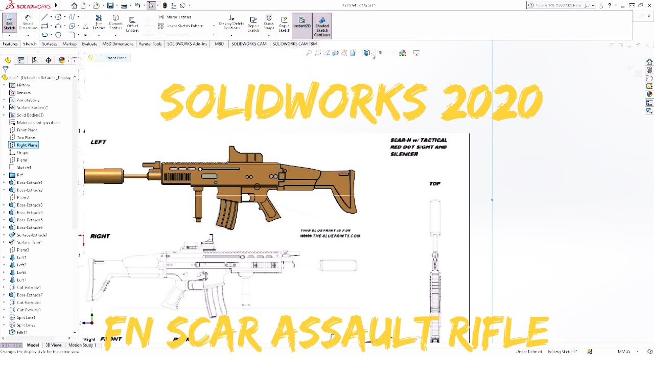 How to model the FN Scar assault rifle in SolidWorks - YouTube