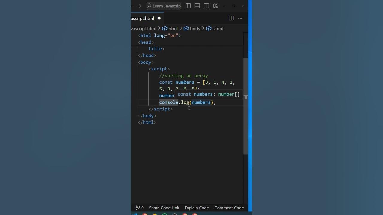 34/60 sorting in javascript with example #ytshort #share - YouTube