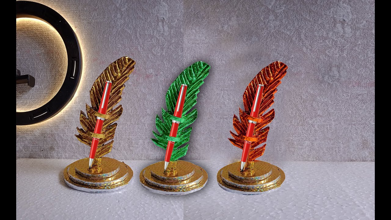 How to Make feather Pen Stand/ pencil holder / cardboard pen holder ...