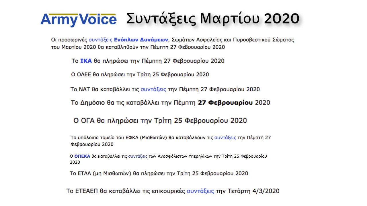 Συντάξεις Μαρτίου 2020 Ημερομηνίες πληρωμής - YouTube