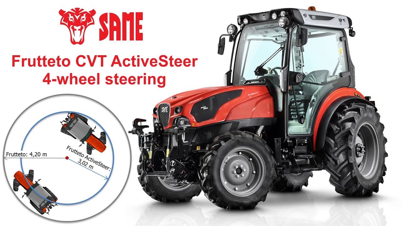 Same Frutteto CVT ActiveSteer - 4-wheel steering tractor - YouTube